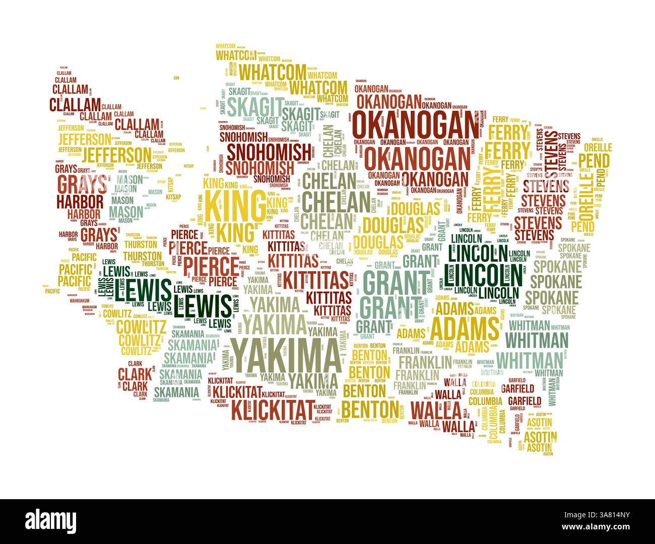 Washington Word Cloud. State shape with county division. Washington ...