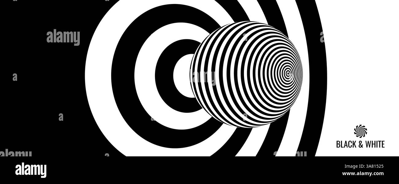 Target hit in the center. Black and white design with optical illusion ...