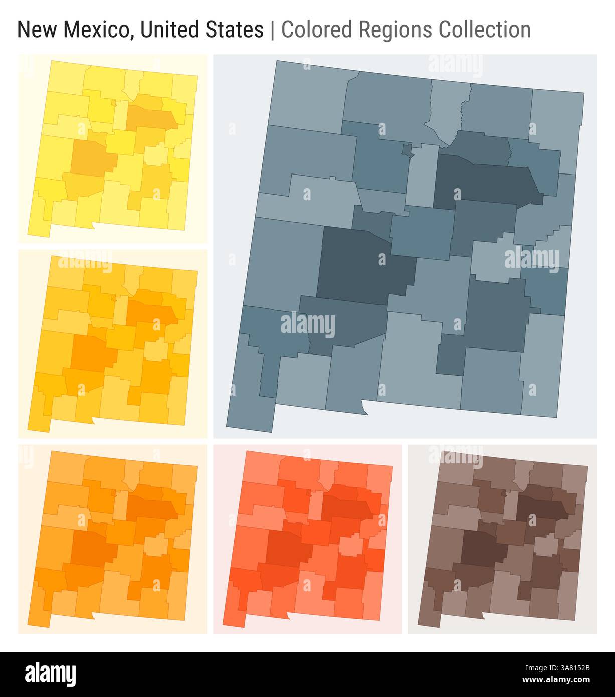 New Mexico, United States. Map collection. State shape. Colored ...
