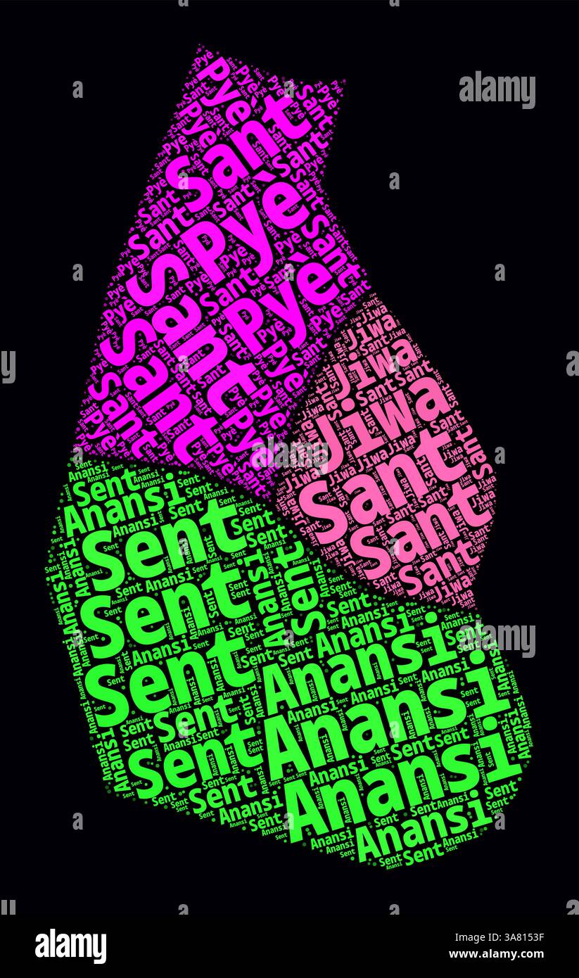 Montserrat regions word clouds. Bright neon style design on dark ...