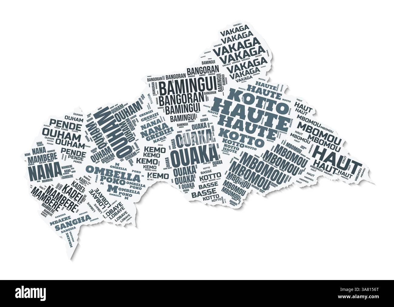 Central African Republic shape text cloud. Country border with shadow ...