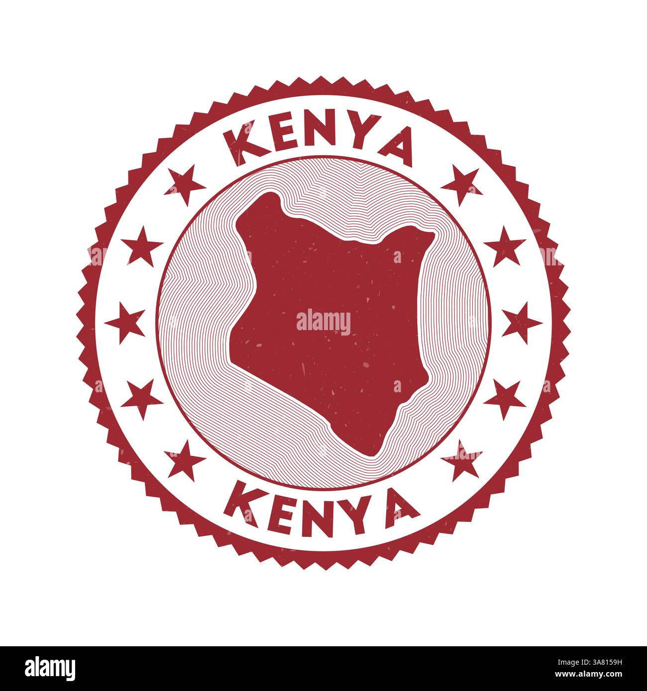Kenya emblem. Country round stamp with shape of Kenya, isolines and ...