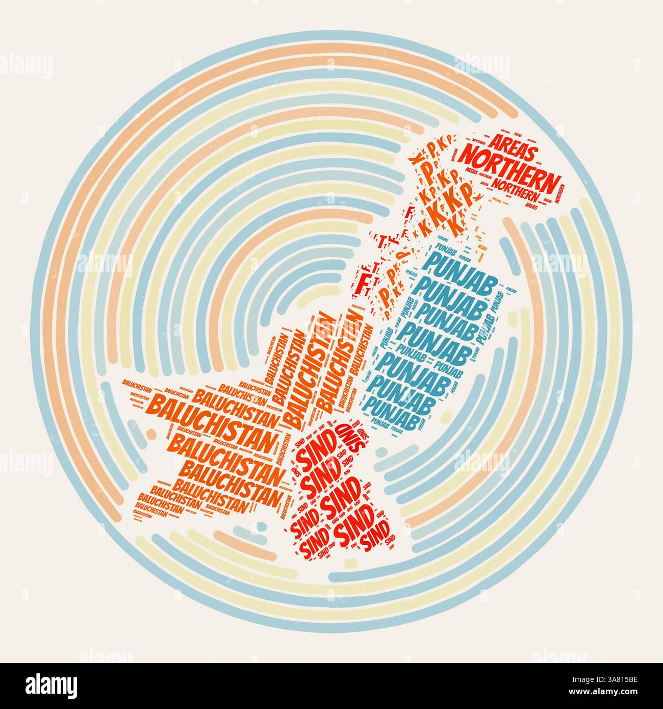 Pakistan Round Poster. Typography style image of Country. Regions word ...