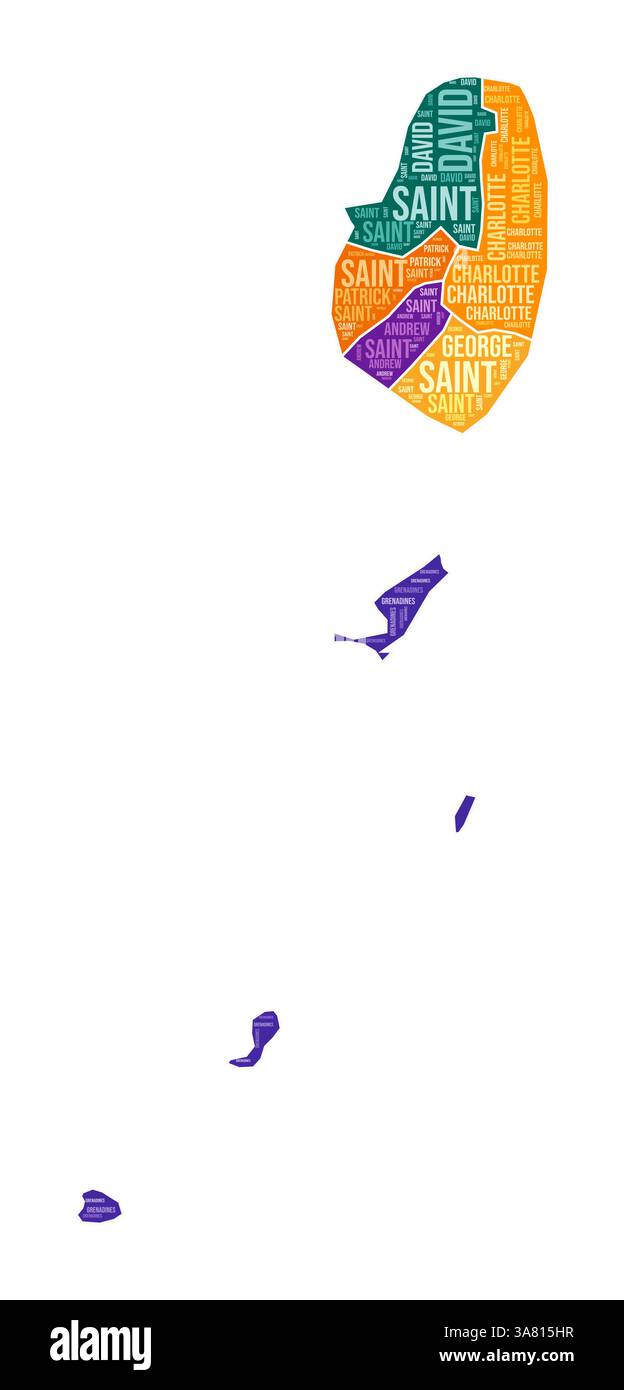 Saint Vincent and the Grenadines shape. Country word cloud with region ...