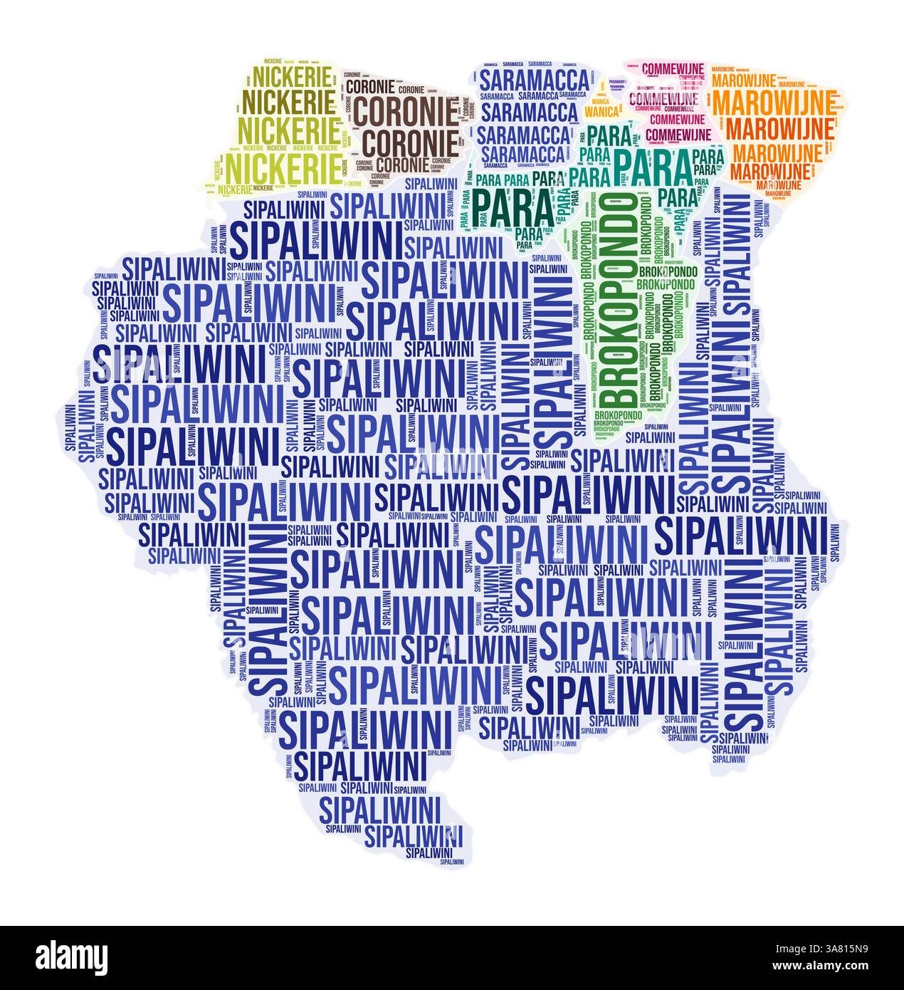 Suriname region word cloud. Country shape design. Suriname colored ...