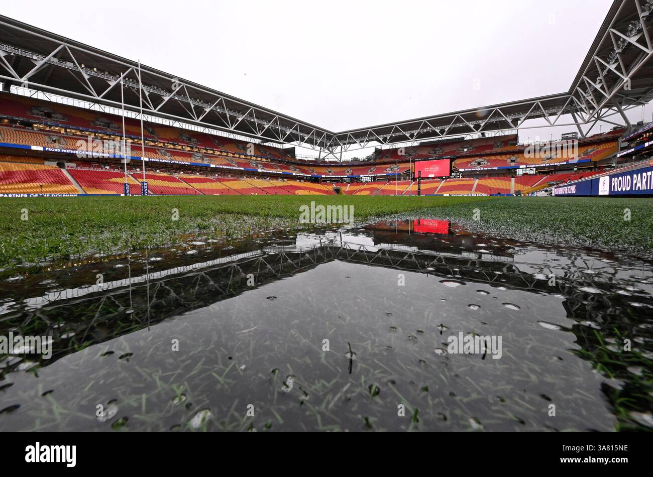 Brisbane, Australia. 28th Mar, 2025. A wet surface is seen prior to ...