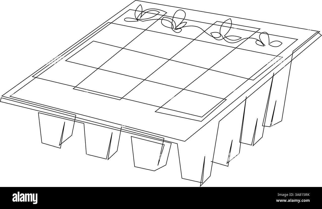 Seedlings growing in peat pots cassette continuous line drawing ...