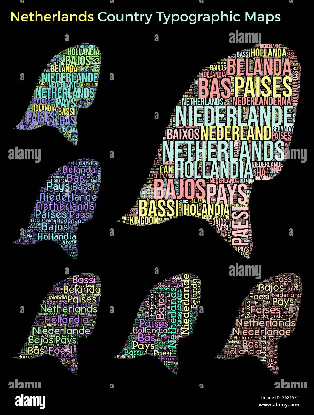 Netherlands. Set of typography style country illustrations. Netherlands map shape build of ...