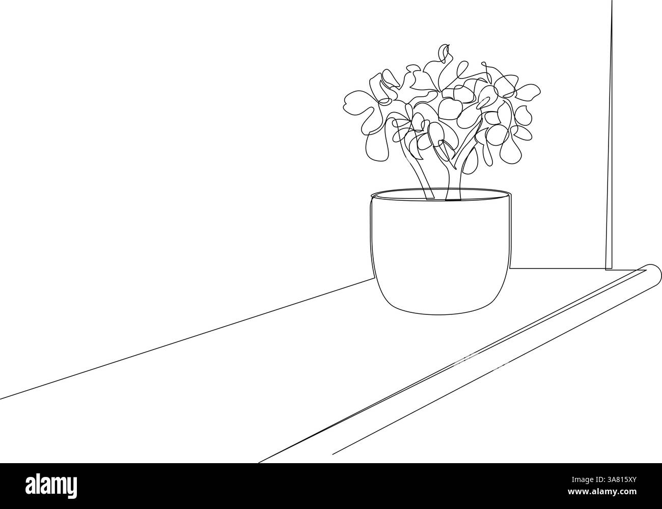Indoor plant on window ledge continuous one line drawing. Minimalist ...