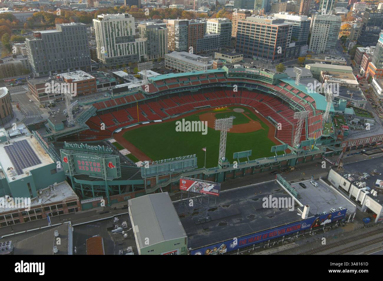A general overall aerial view of Fenway Park, Sunday, Nov. 3, 2025, in ...