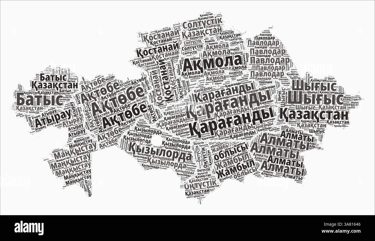 Kazakhstan Text Style Regions. Country region names word clouds in ...