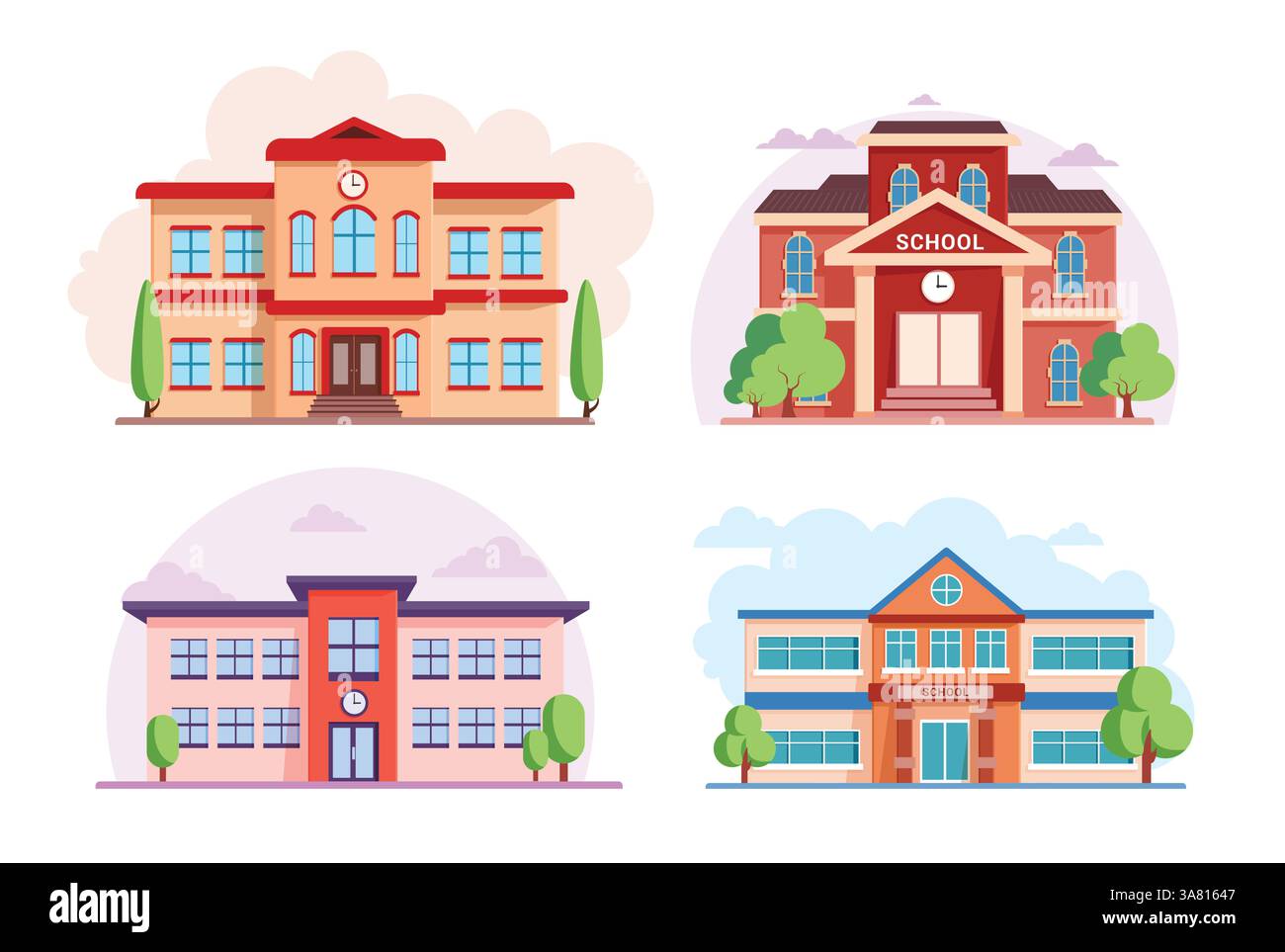 School university building clipart set. Classroom drawing icon colorful ...