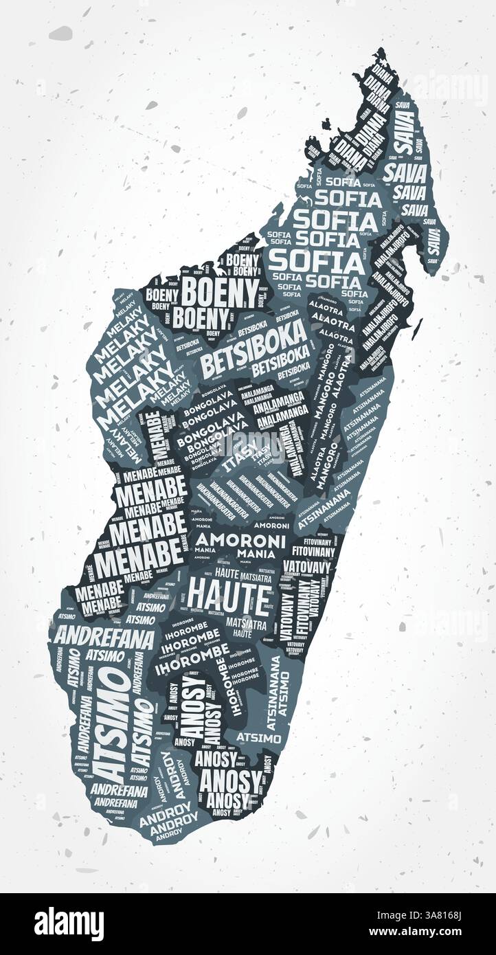 Madagascar regions word clouds. Country shape on textured background ...