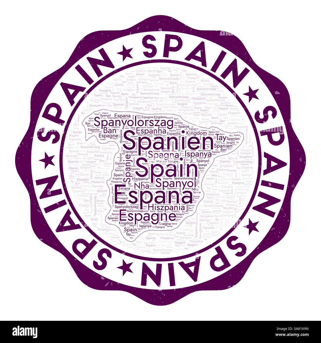 Spain logo. Authentic country badge with word cloud in shape of Spain ...