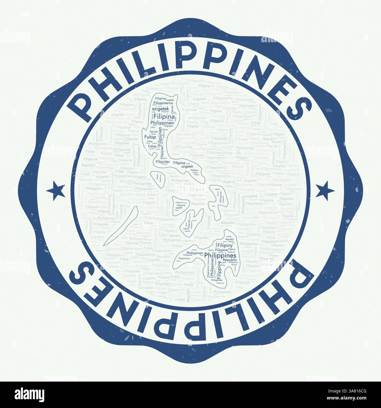 Philippines logo. Artistic country badge with word cloud in shape of ...