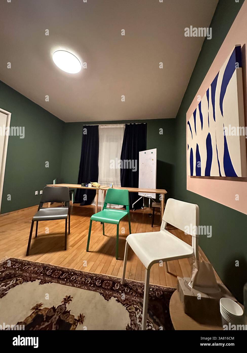Modern group therapy room with chairs and whiteboard prepared for ...