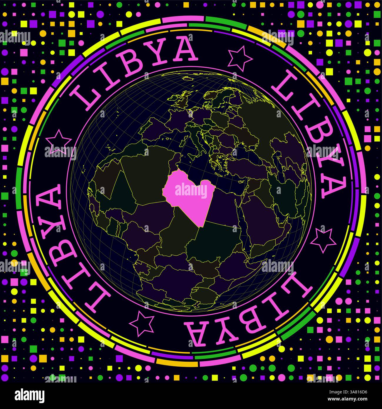 Libya map glowing neon Stock Vector Images - Alamy