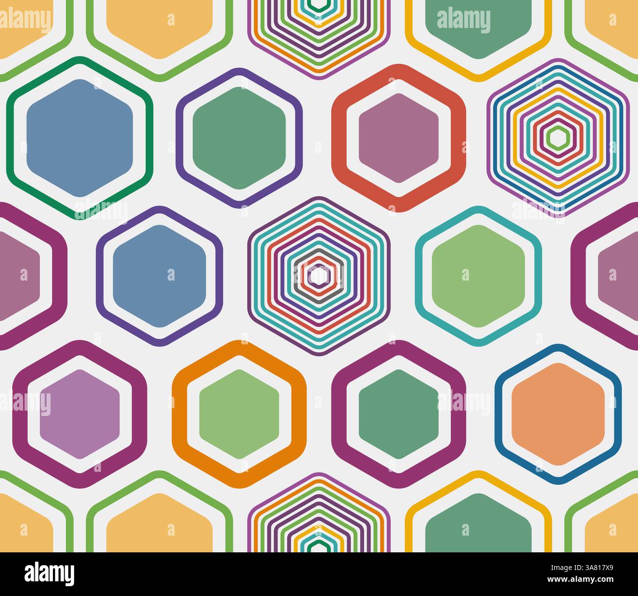 Vector seamless pattern. Geometric elements of varied style and color. Large hexagons. Tileable ...