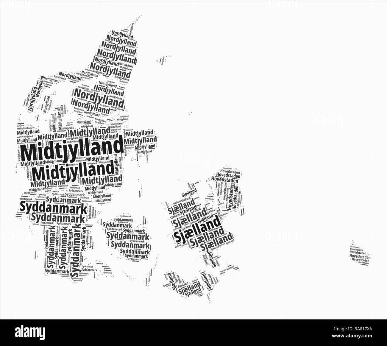 Denmark Text Style Regions. Country region names word clouds in Danish ...