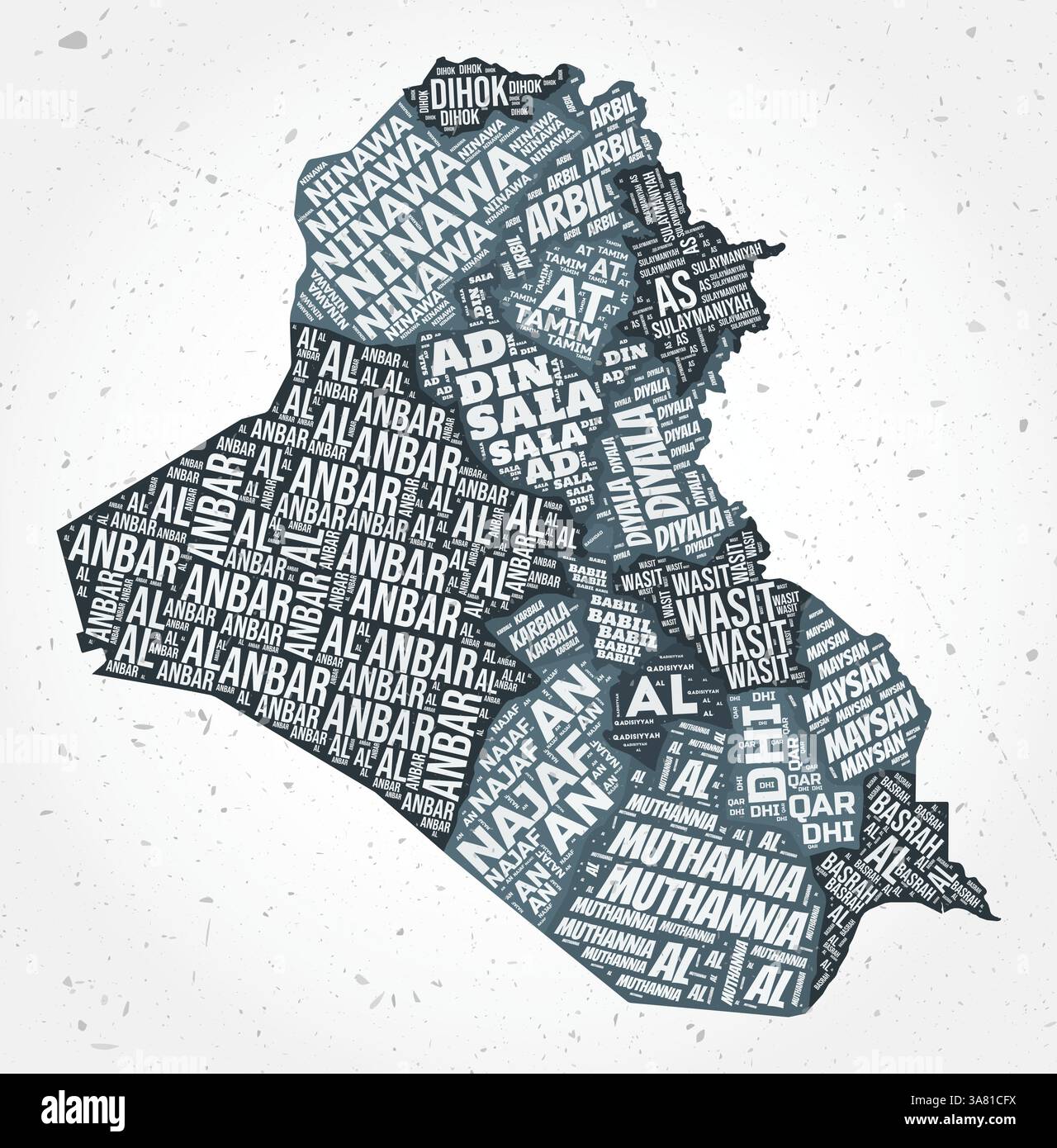 Iraq regions word clouds. Country shape on textured background. Iraq ...
