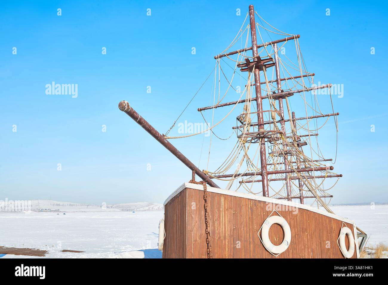Three-Masted Sailing Ship on Snow Stock Photo - Alamy