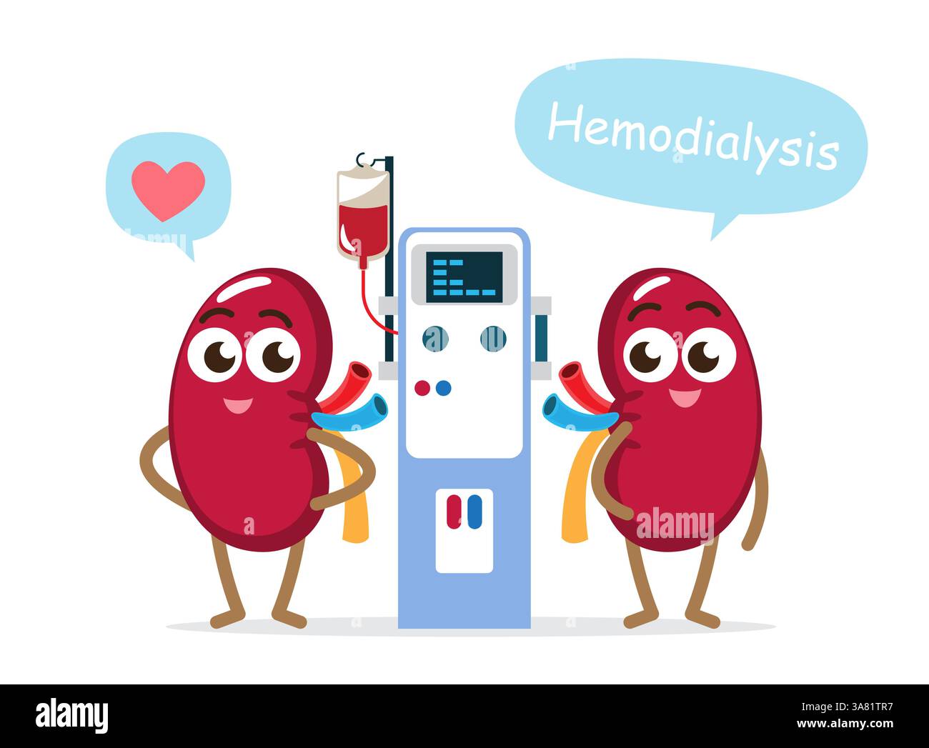 Kidney and hemodialysis machine . Cute medical cartoon character ...