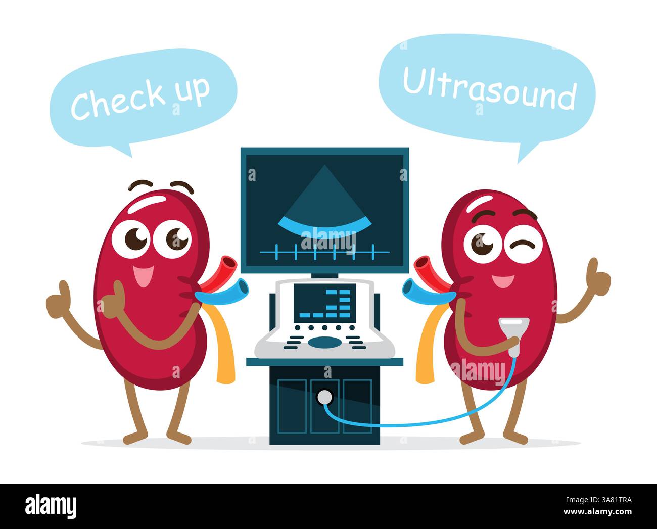 Kidney and ultrasonography machine . Cute medical cartoon character ...