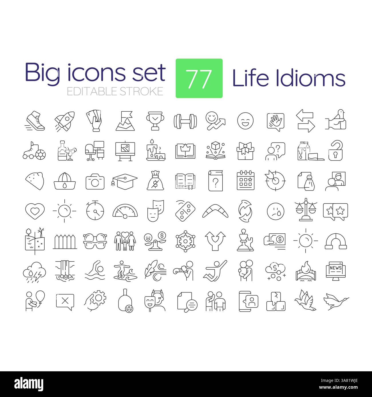 Life idioms linear icons set Stock Vector Image & Art - Alamy
