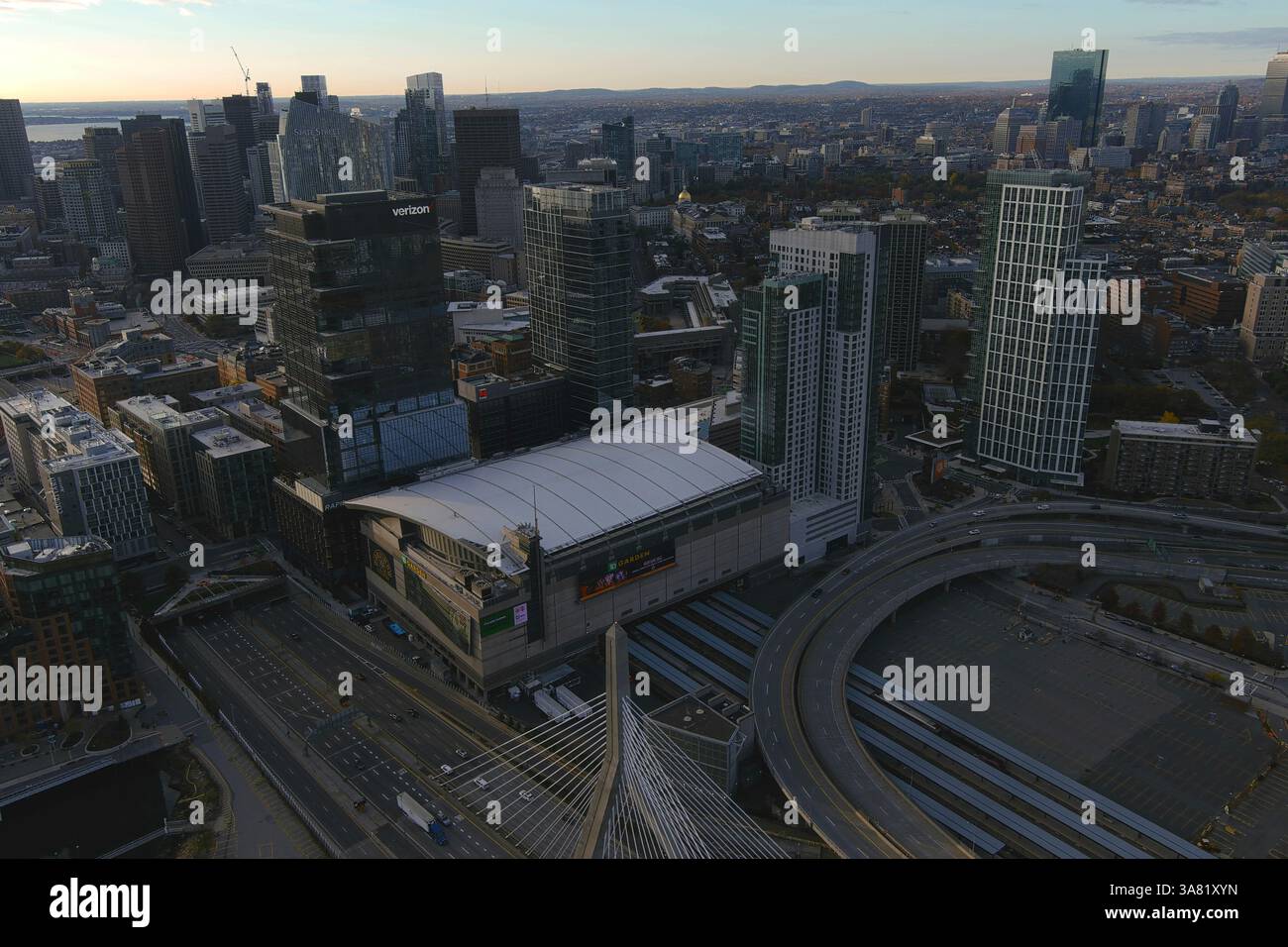 A general overall aerial view of the TD Garden arena and the downtown ...