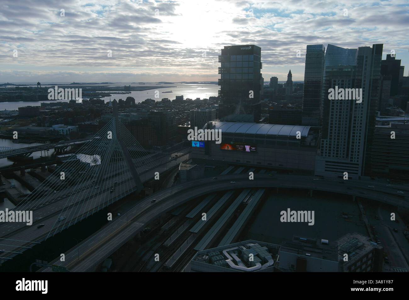 A general overall aerial view of the TD Garden arena and the downtown ...