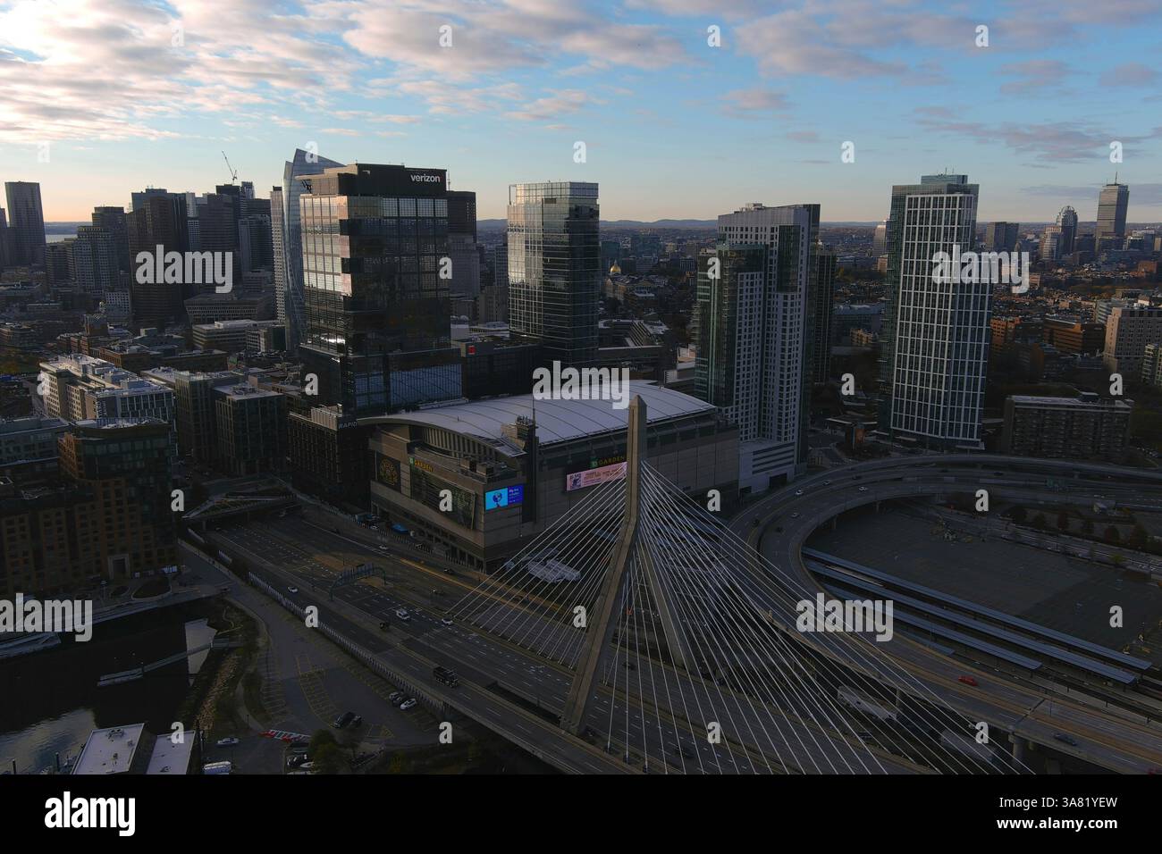A general overall aerial view of the TD Garden arena and the downtown ...