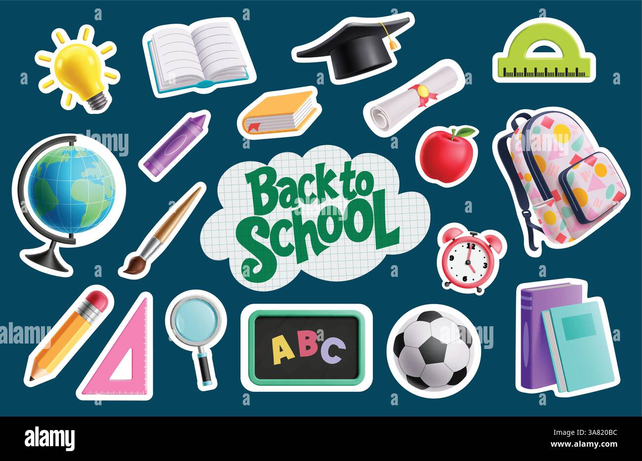 School educational outline icons clipart set. Back to school text with stationery elements like ...