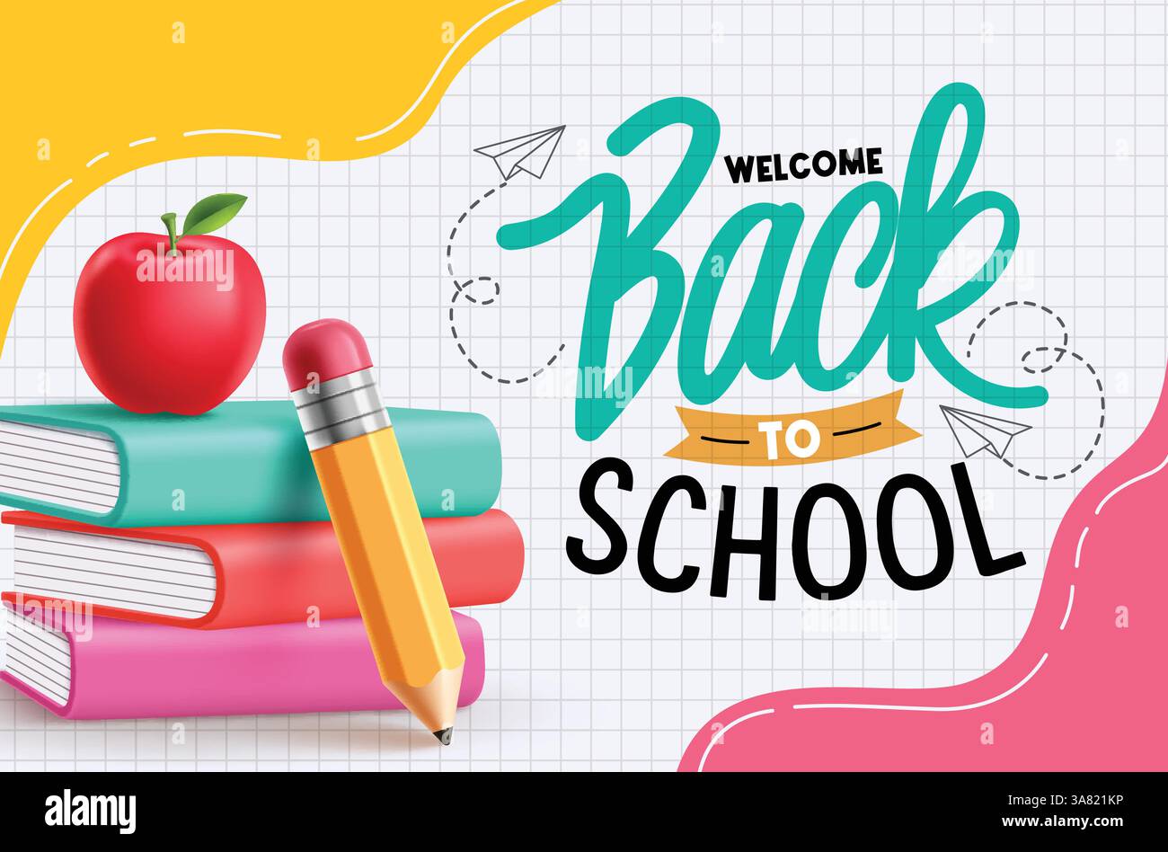 Welcome back to school greeting text clipart background. School books ...