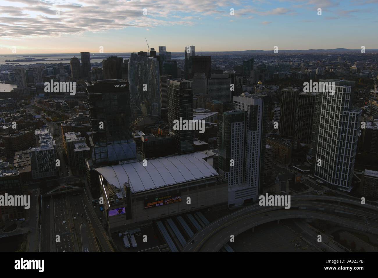 A general overall aerial view of the TD Garden arena and the downtown ...