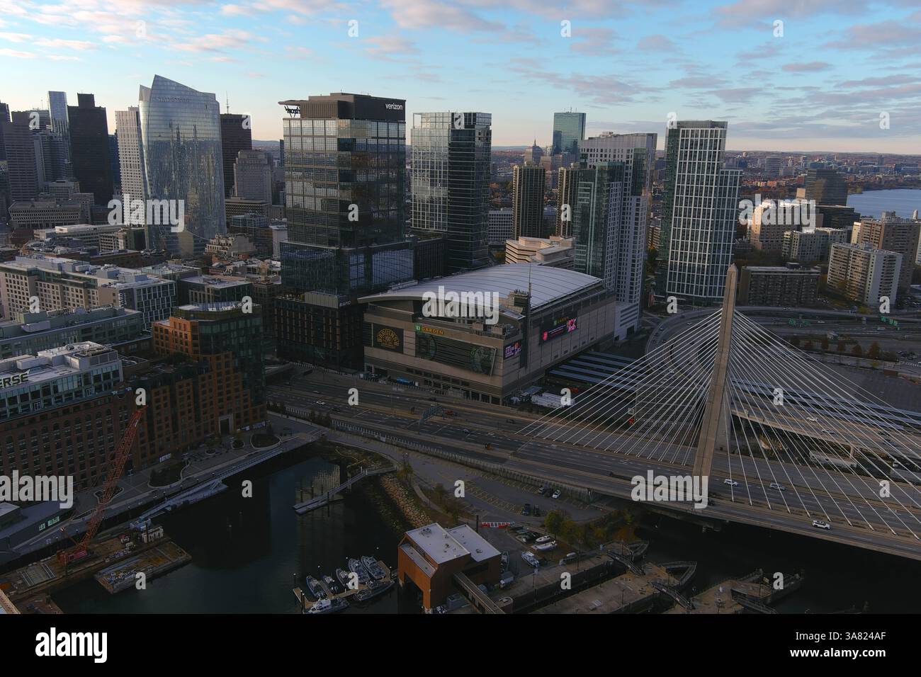 A general overall aerial view of the TD Garden arena and the downtown ...