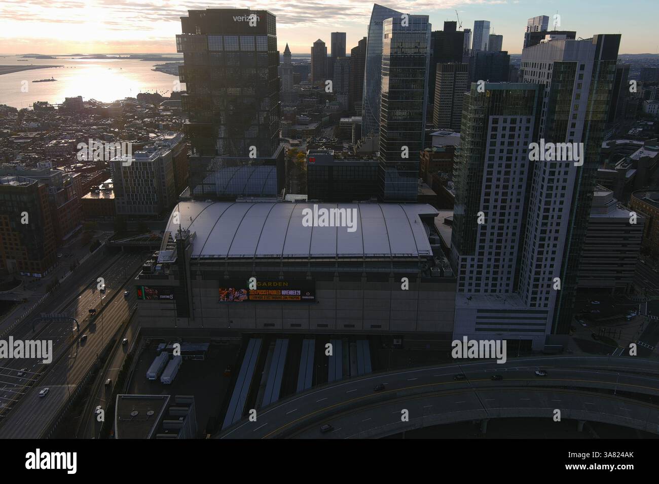 A general overall aerial view of the TD Garden arena and the downtown ...