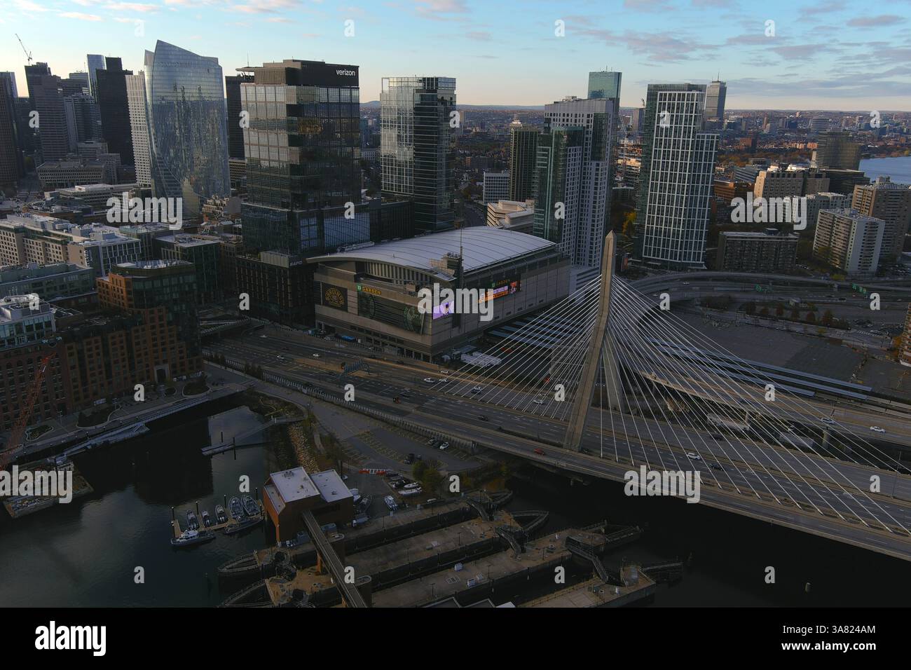 A general overall aerial view of the TD Garden arena and the downtown ...