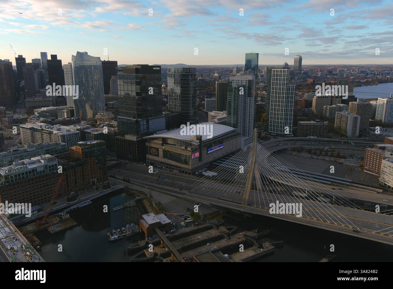 A general overall aerial view of the TD Garden arena and the downtown ...
