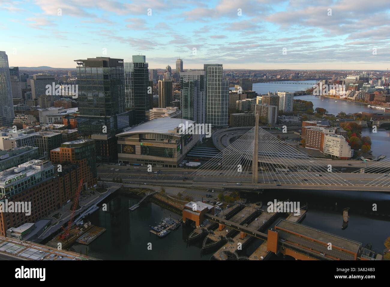 A general overall aerial view of the TD Garden arena and the downtown ...
