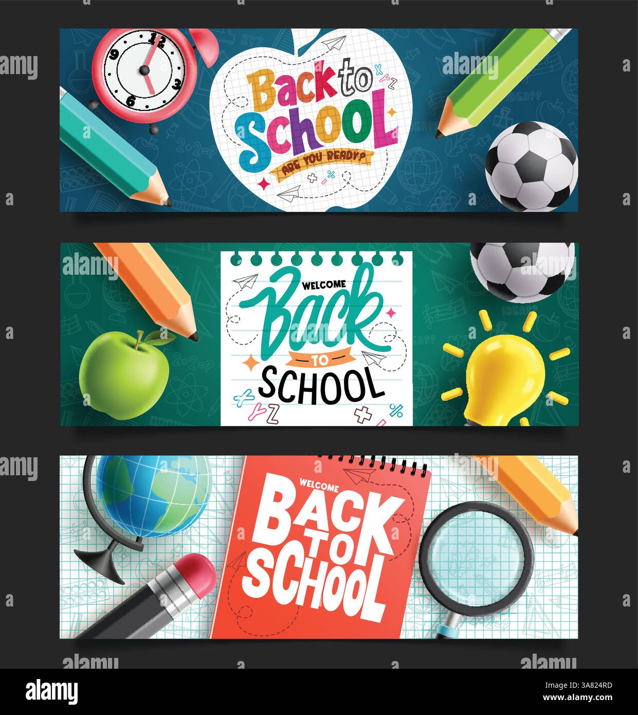 Welcome back to school clipart banner set. Back to school greeting text ...