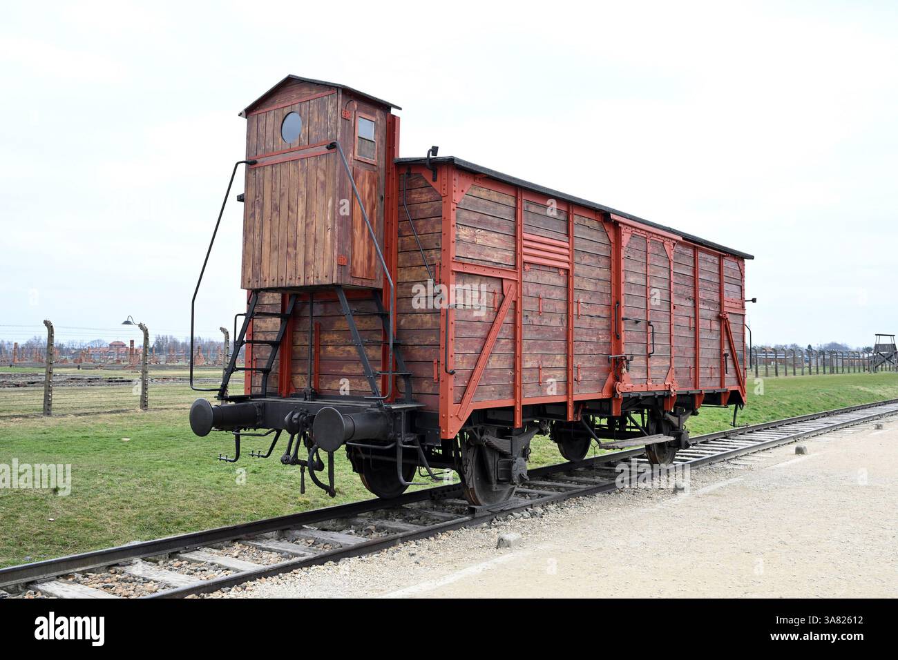 A freight train car stands at the unloading ramp at the Former Nazi ...