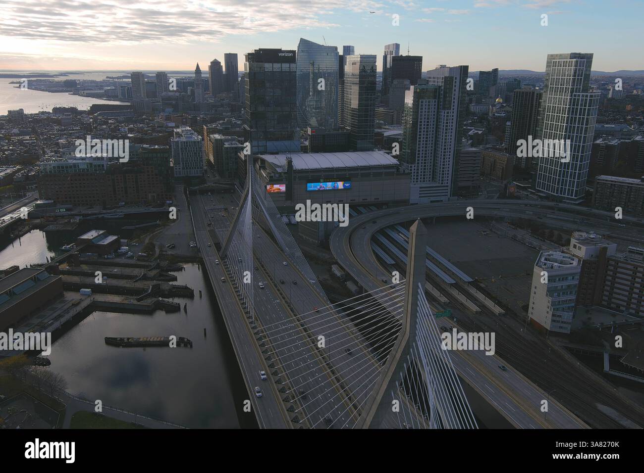 A general overall aerial view of the TD Garden arena and the downtown ...
