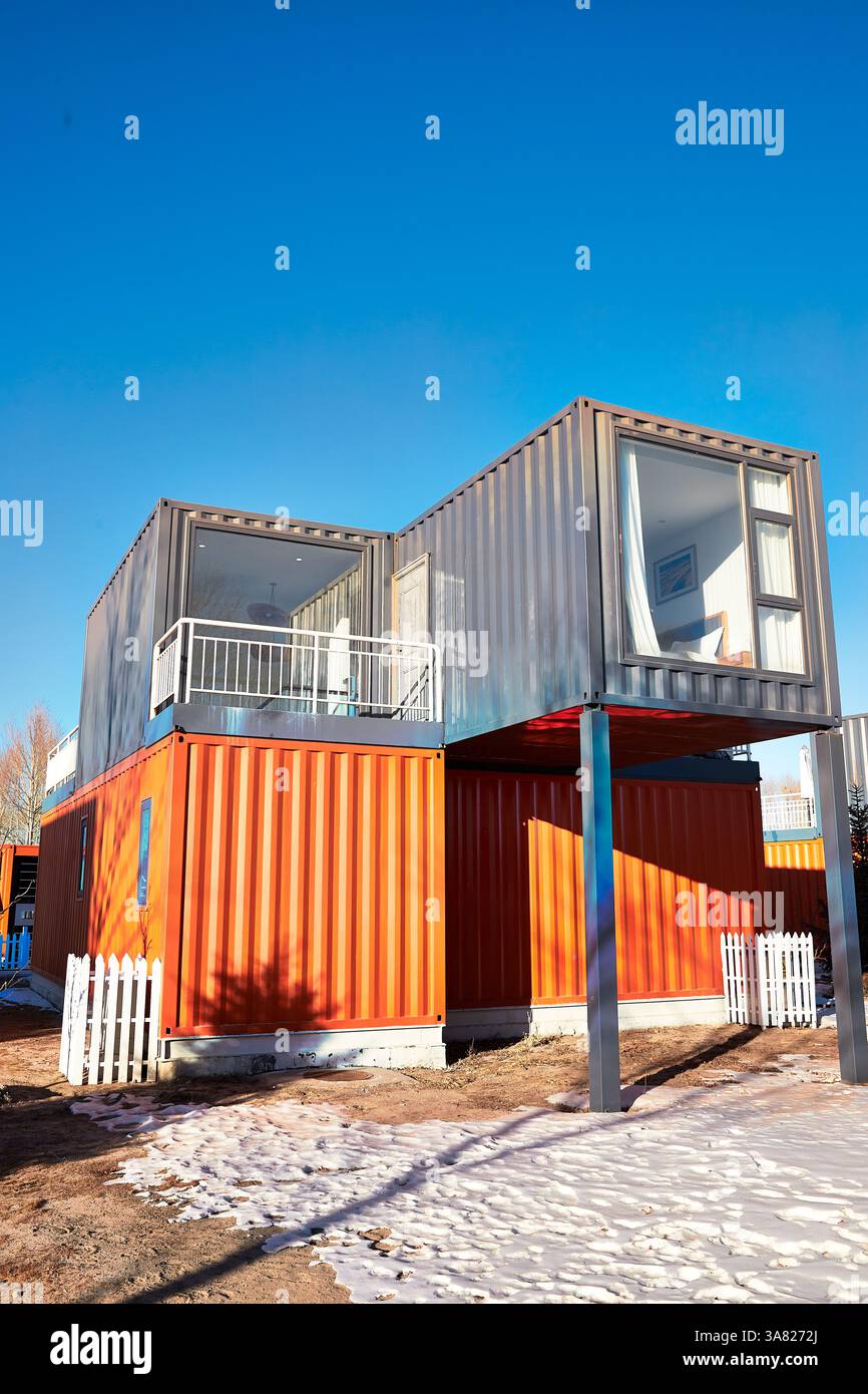 Modern Container Building in Snowy Environment Stock Photo - Alamy