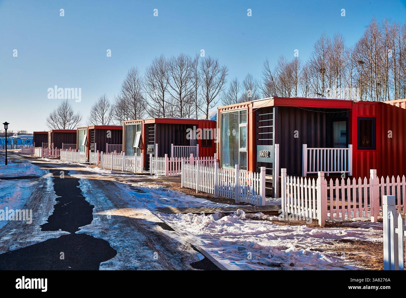 Modern Container Building in Snowy Environment Stock Photo - Alamy