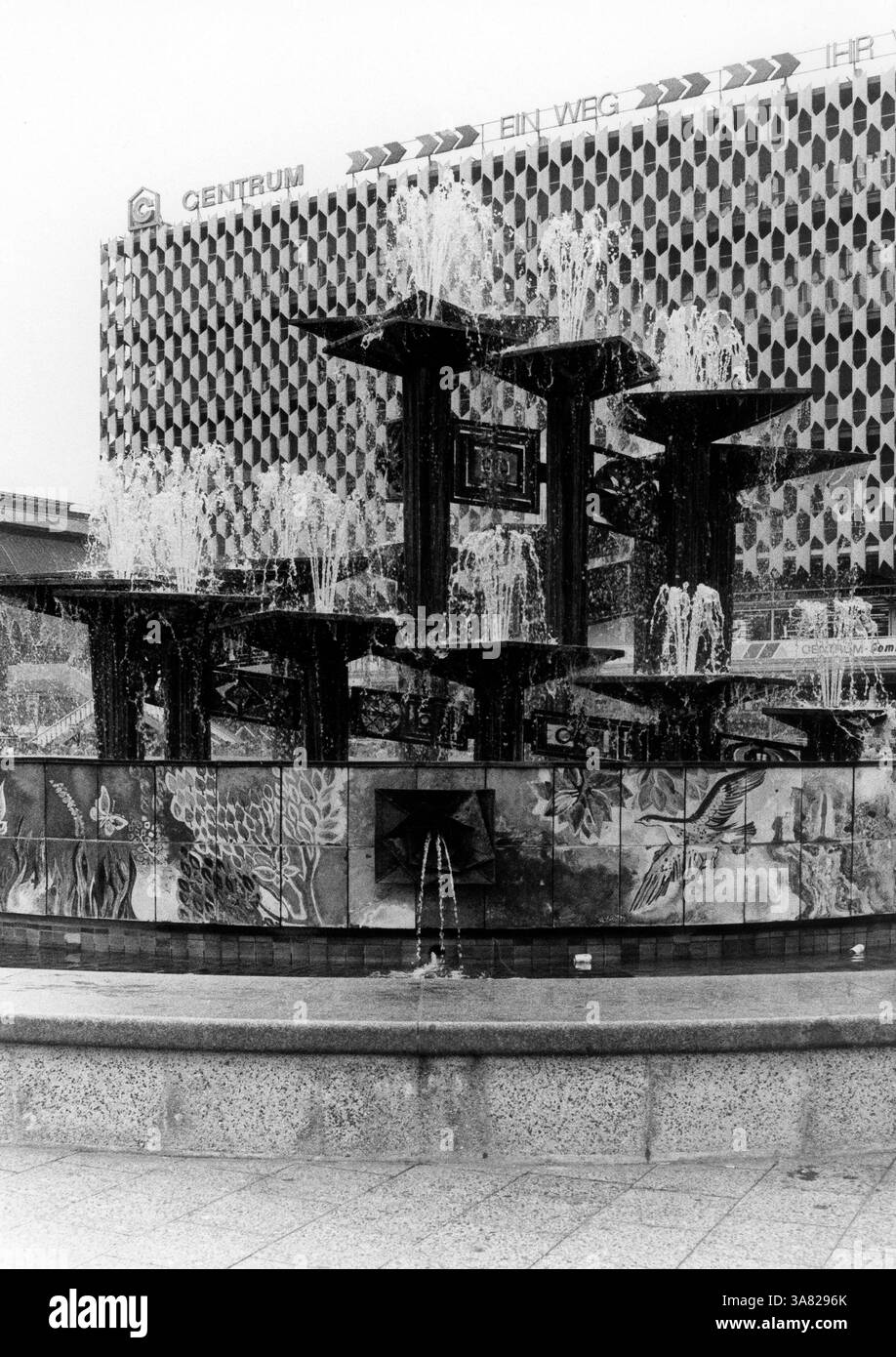Alexanderplatz in the center of East Berlin with the Fountain of the ...