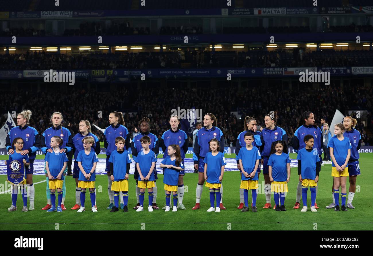 London, UK. 27th Mar, 2025. Chelsea team line up during the UEFA Women ...