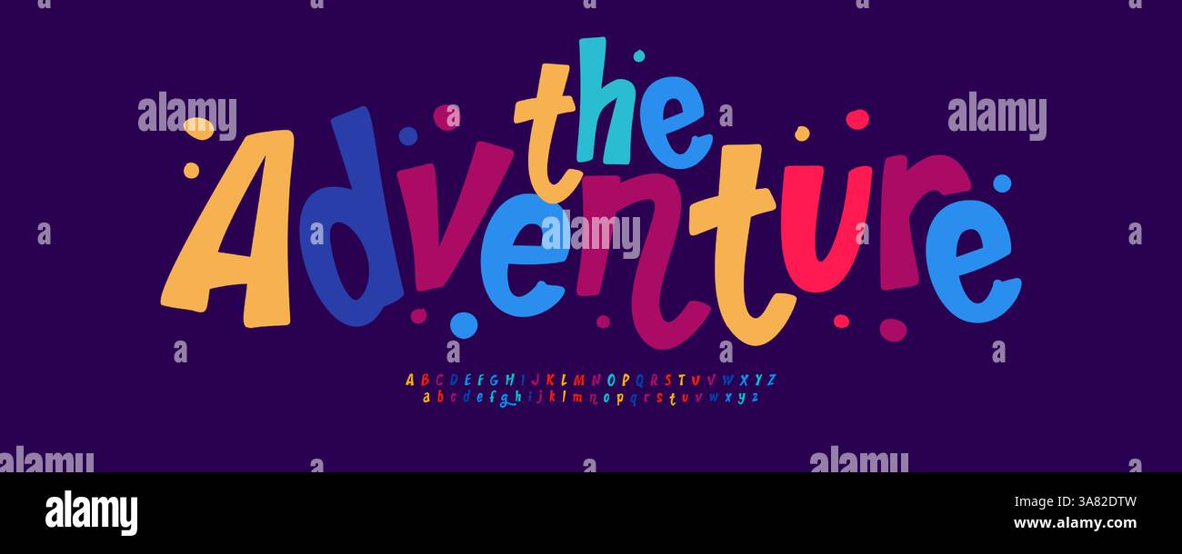 Playful adventure font, fun letters, cheerful alphabet for kids ...