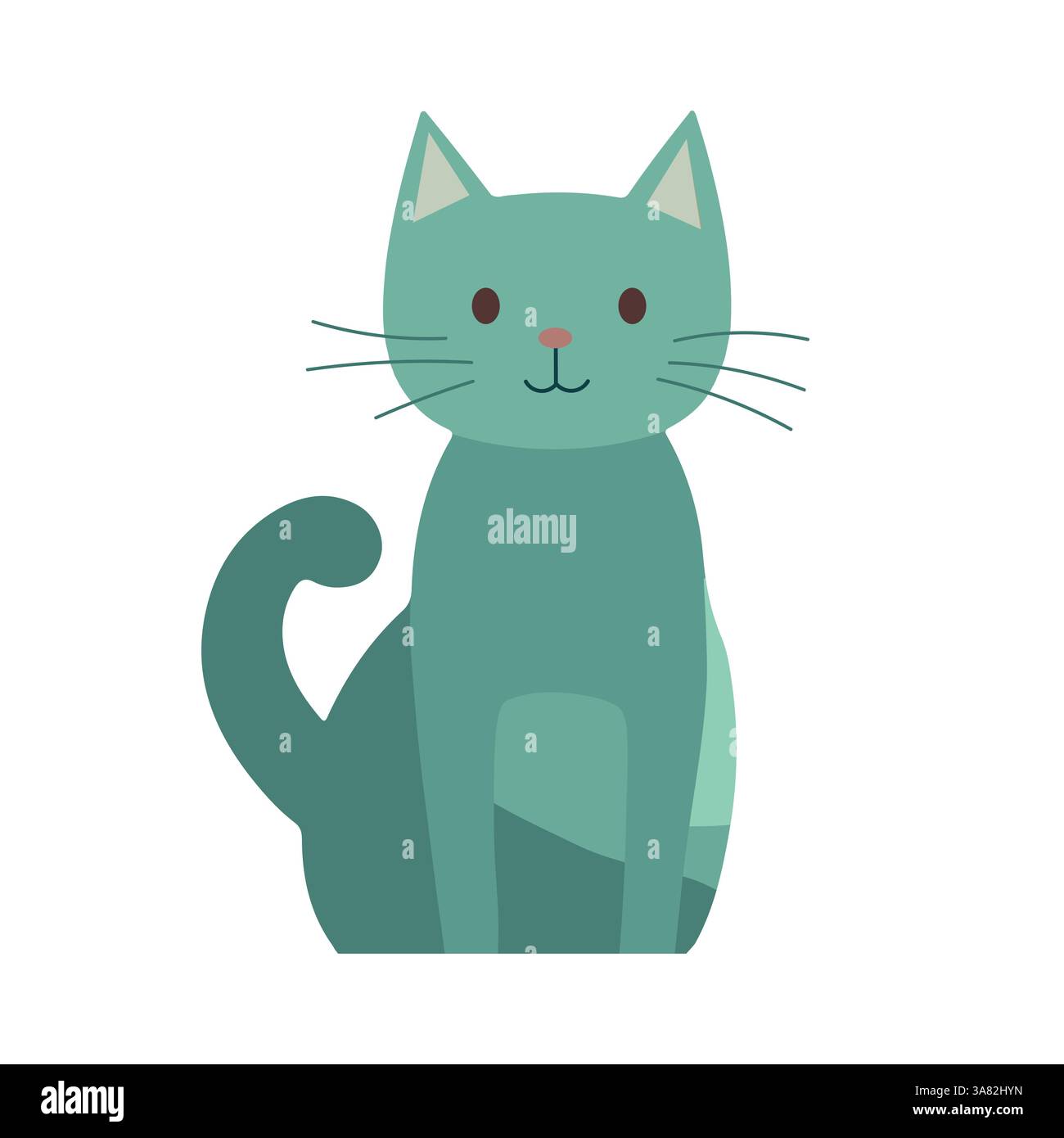 Cute cartoon illustration of a green cat sitting with a smile, simple ...