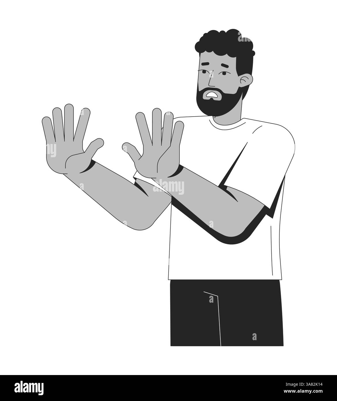 African american man rejecting with hands holding up 2D line character ...