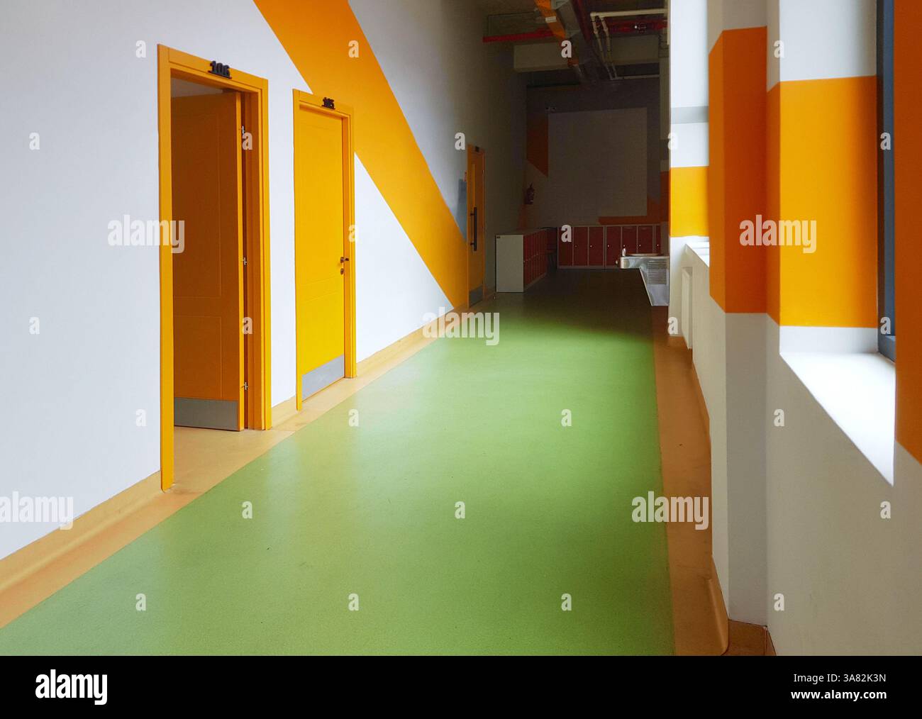 Indoor the school building, corridor hallway with sunlight Stock Photo ...